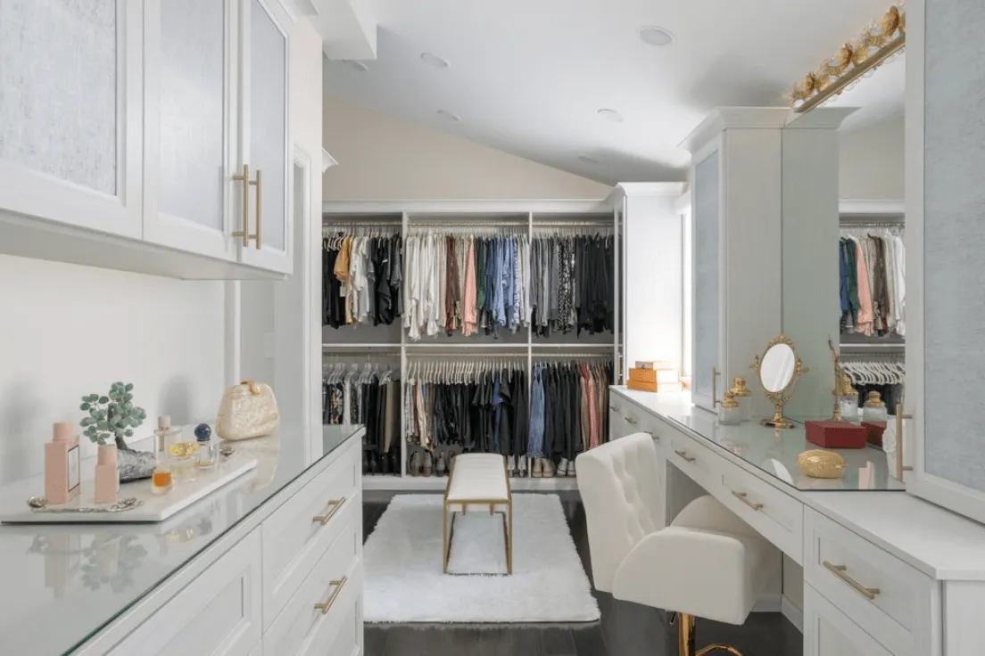 Master closet with makeup vanity store